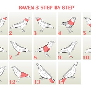Raven Papercraft, Raven, SVG, PDF Template, Paper Statue, Crow 3D Low ...