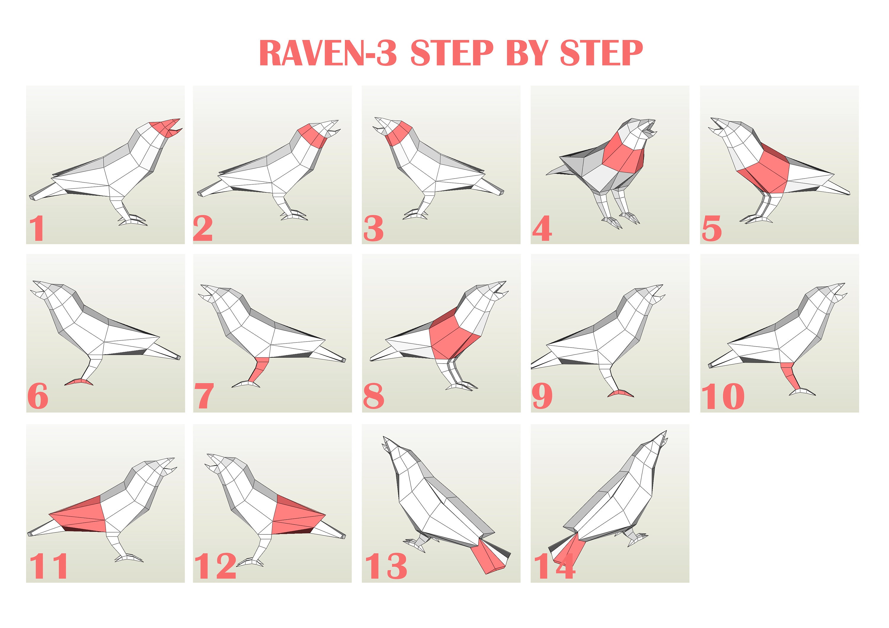 Raven Papercraft, Raven, SVG, PDF Template, Paper Statue, Crow 3D Low ...