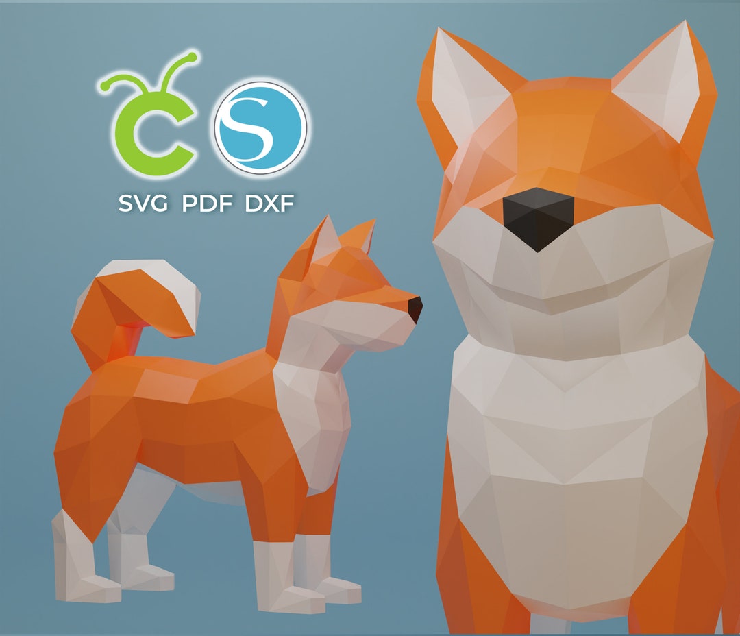 Papercraft Dog Shiba Inu Standing, SVG, PDF, Dxf Paper Craft Dog Model ...