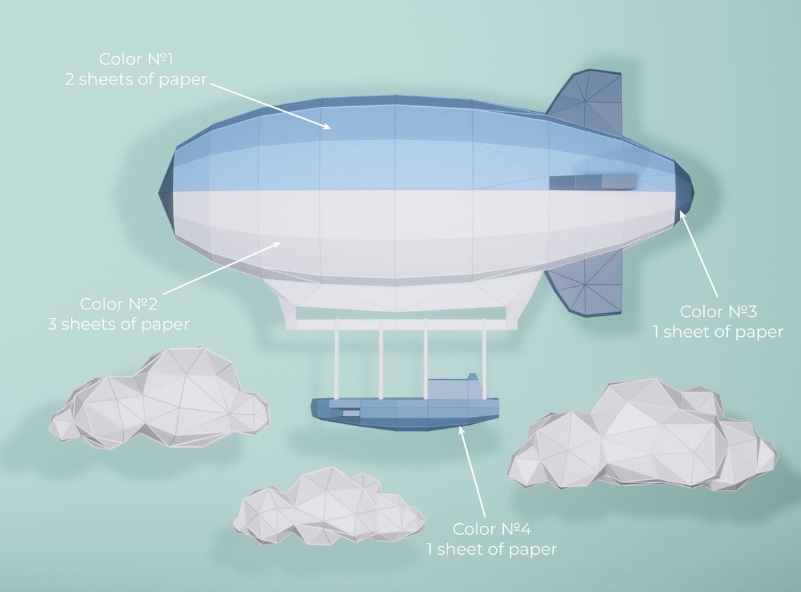 Papercraft Blimp Clouds Hanging, PDF SVG, Papercraft Low Poly, Paper ...