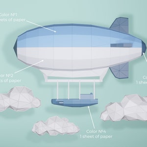 Papercraft Blimp Clouds Hanging, PDF SVG, Papercraft Low Poly, Paper ...
