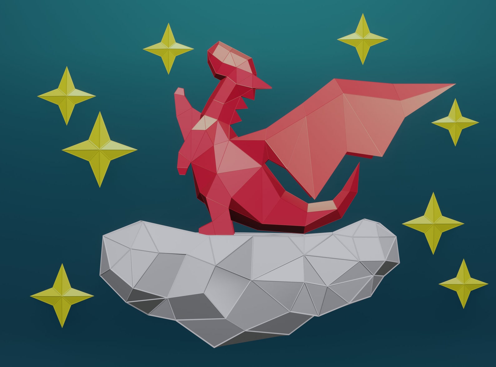 Papercraft Hanging Dragon Cloud Stars PDF SVG Papercraft Low - Etsy