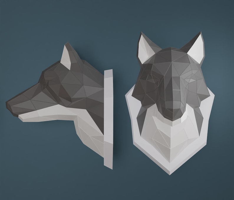 Lobo de papel, SVG, PDF, DXF, modelo de lobo enojado de papel ...