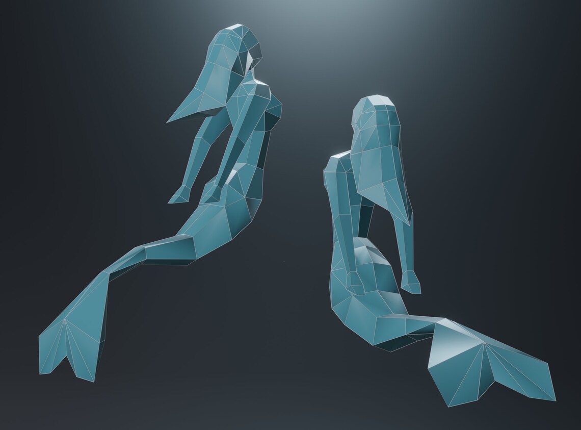 Mermaids Papercraft 3D Sculpture, PDF, SVG, DXF Papercraft Women Hang ...