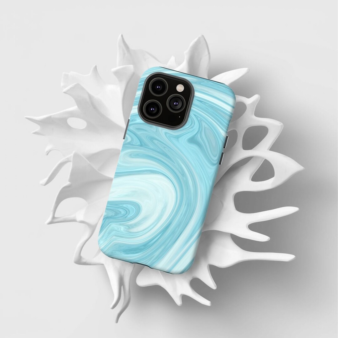 Light Turquoise Blue Waves Liquid Marble Swirls Tough Case iPhone 15 ...