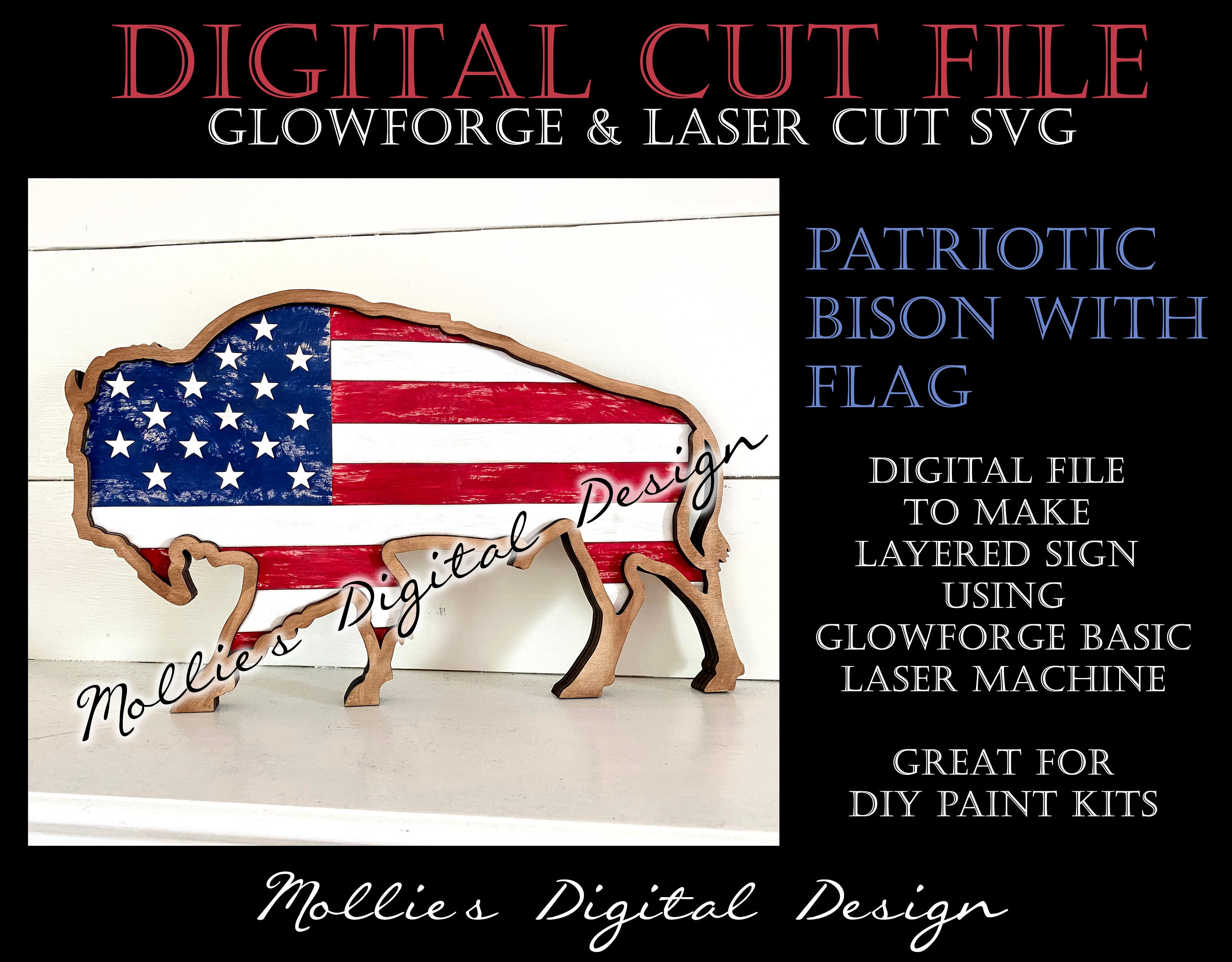 Glowforge SVG File Patriotic Bison With Flag Décor Digital - Etsy