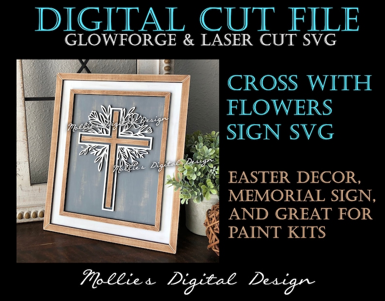 Floral Cross Sign SVG Digital File Glowforge Laser Cut - Etsy