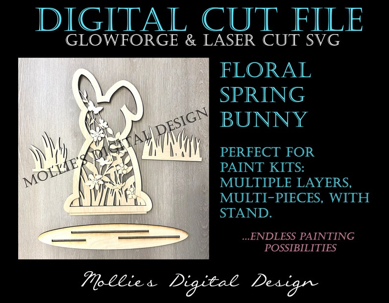 Glowforge SVG File Floral Spring Bunny Digital Laser Cut - Etsy