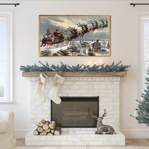 Vintage Santa & Reindeer, Samsung Frame TV Art Christmas, Frame TV Art ...