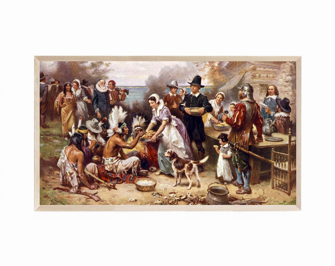 First Thanksgiving Vintage Art With Pilgrims & Indians for the Samsung ...