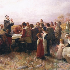 First Thanksgiving Vintage Art With Pilgrims & Indians for the Samsung ...