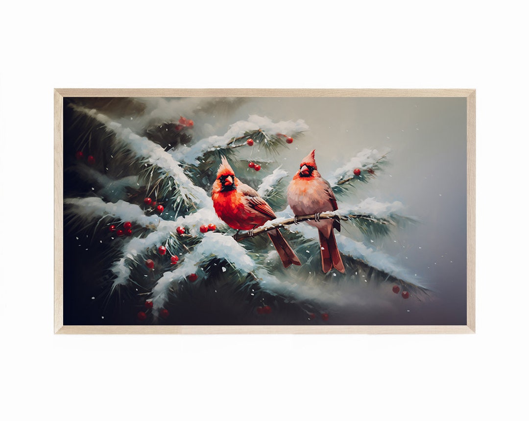 Samsung Frame TV Art Red Cardinals on Branches With Frost, Frame TV ...