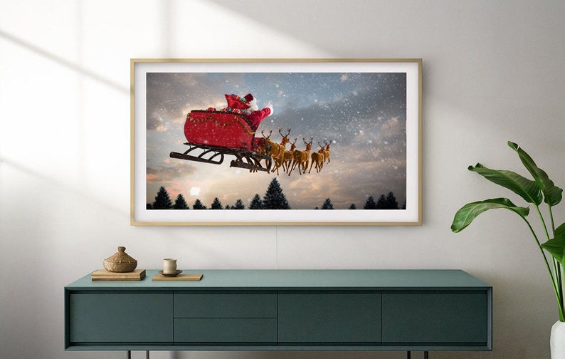 Samsung Frame TV Art Christmas Santa With Reindeer Frame TV | Etsy