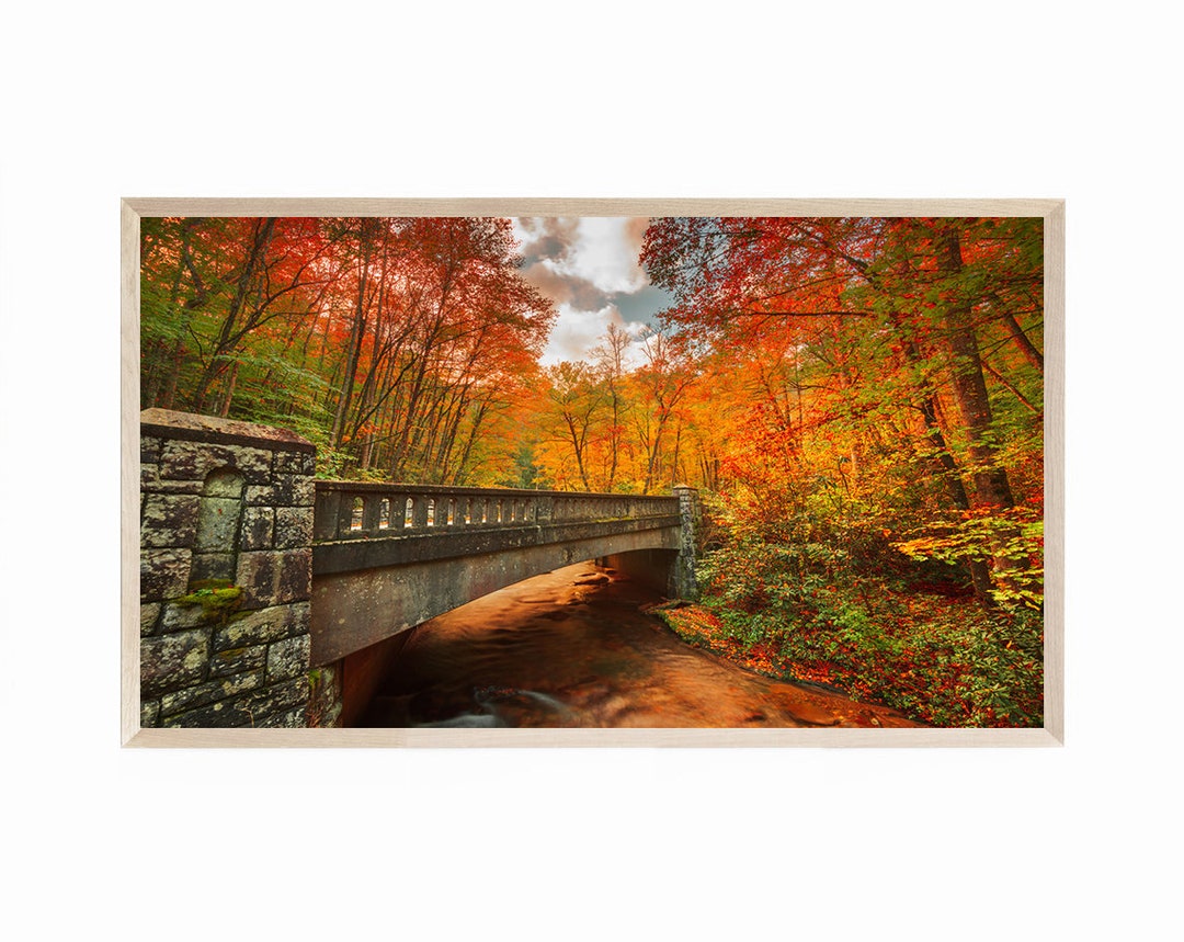 Frame TV Art Fall Foliage & Bridge, Samsung Frame TV Art Fall Color and ...
