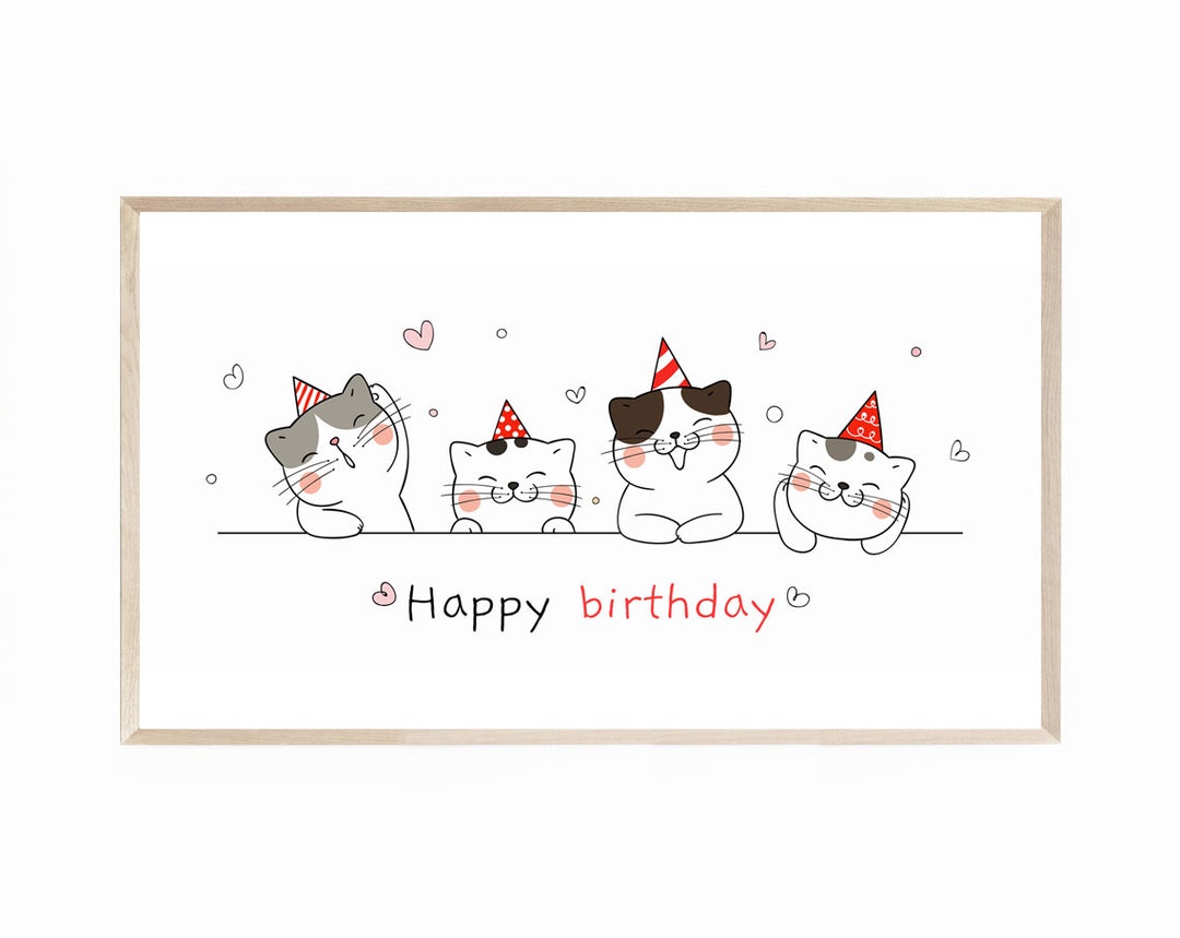 Cat Theme Happy Birthday Art for the Samsung Frame TV, Frame TV Art ...