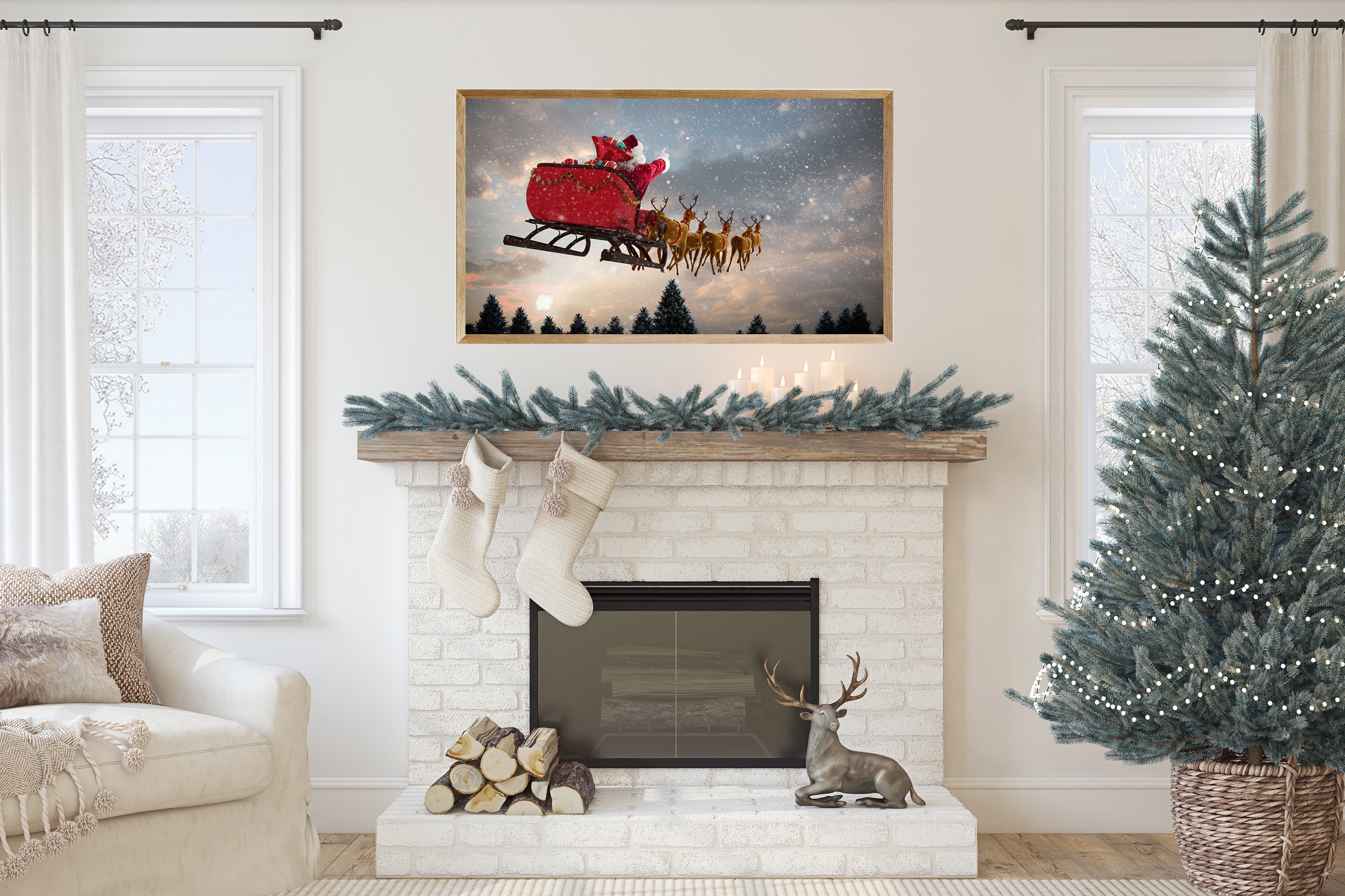Samsung Frame TV Art Christmas Santa With Reindeer Frame TV - Etsy