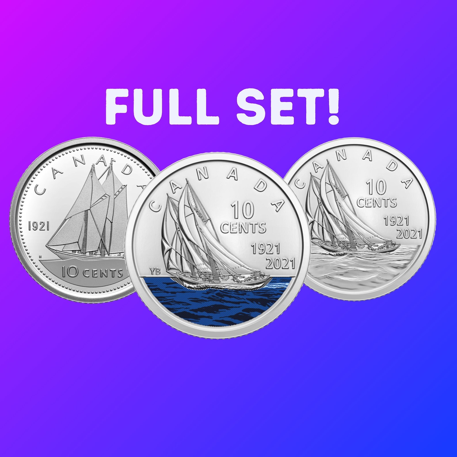 Set of 3 Canada 100th Anniversary of Bluenose Commemorative Collector ...
