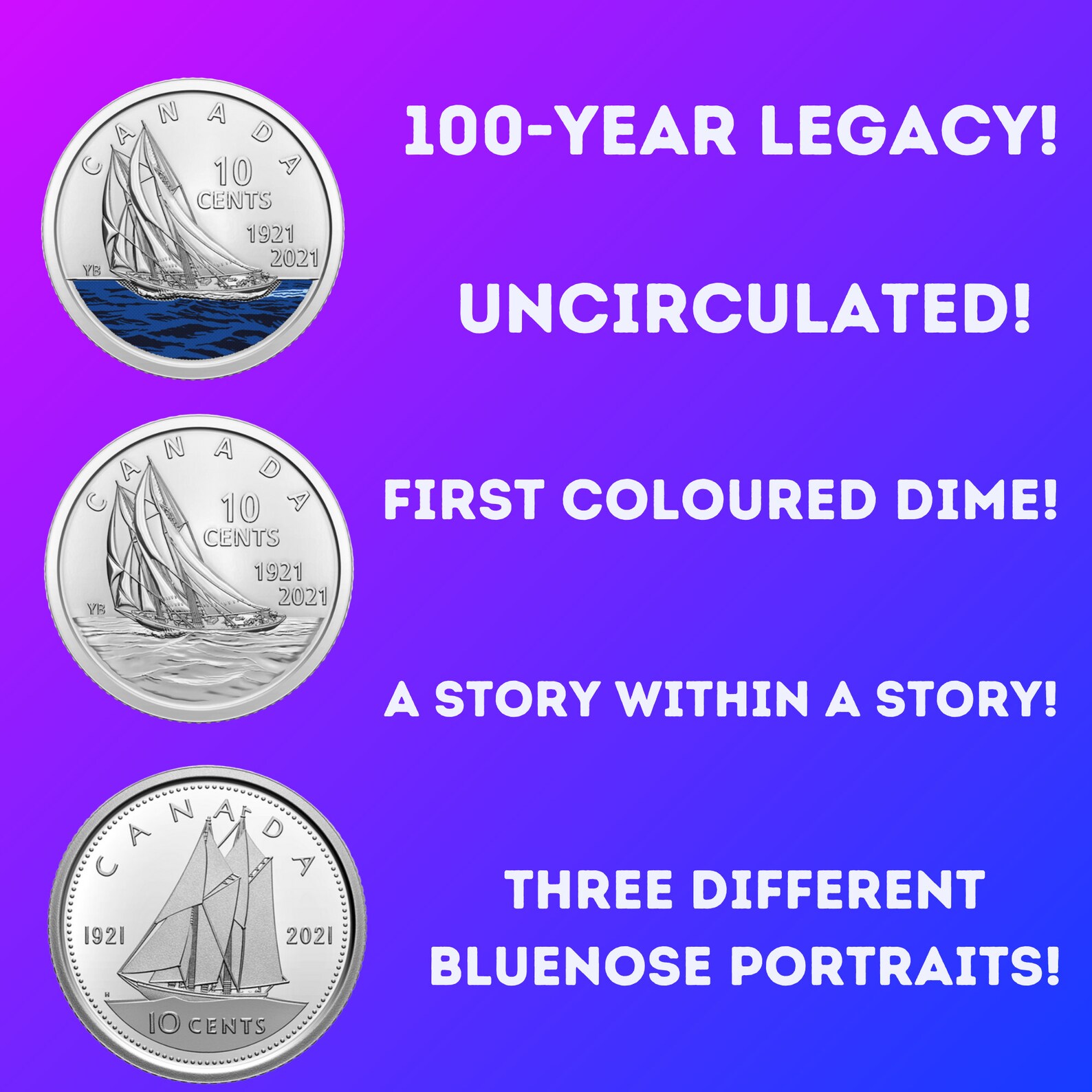 Set of 3 Canada 100th Anniversary of Bluenose Commemorative Collector ...