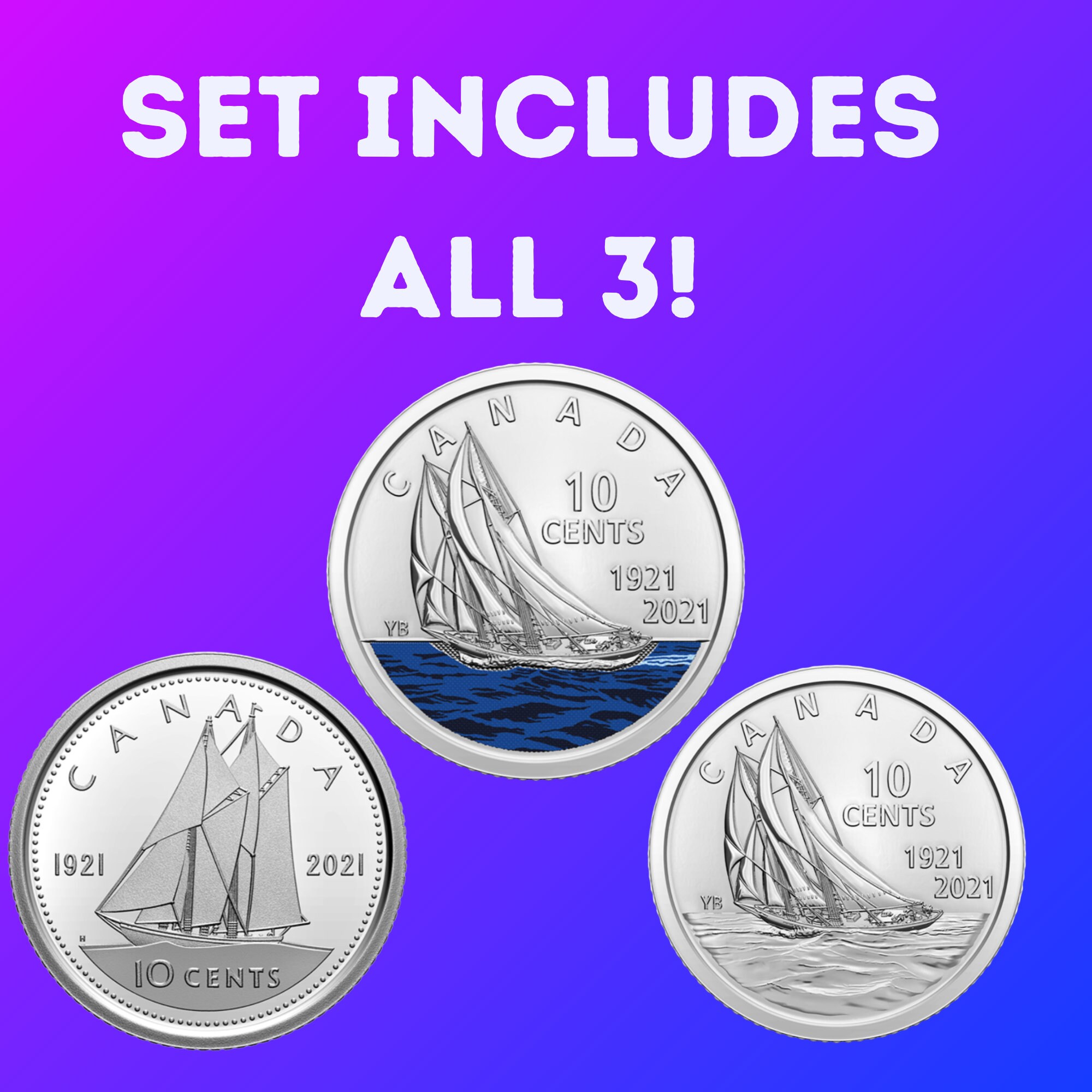Set of 3 Canada 100th Anniversary of Bluenose Commemorative Collector ...