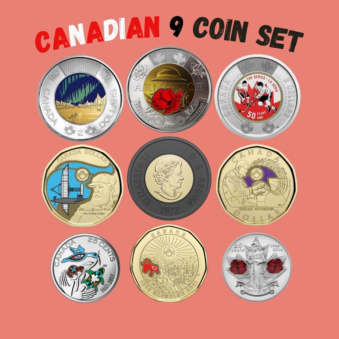 Canada 9 Coloured Coin Collection Set 2022 Black Ring Toonie 2017 ...