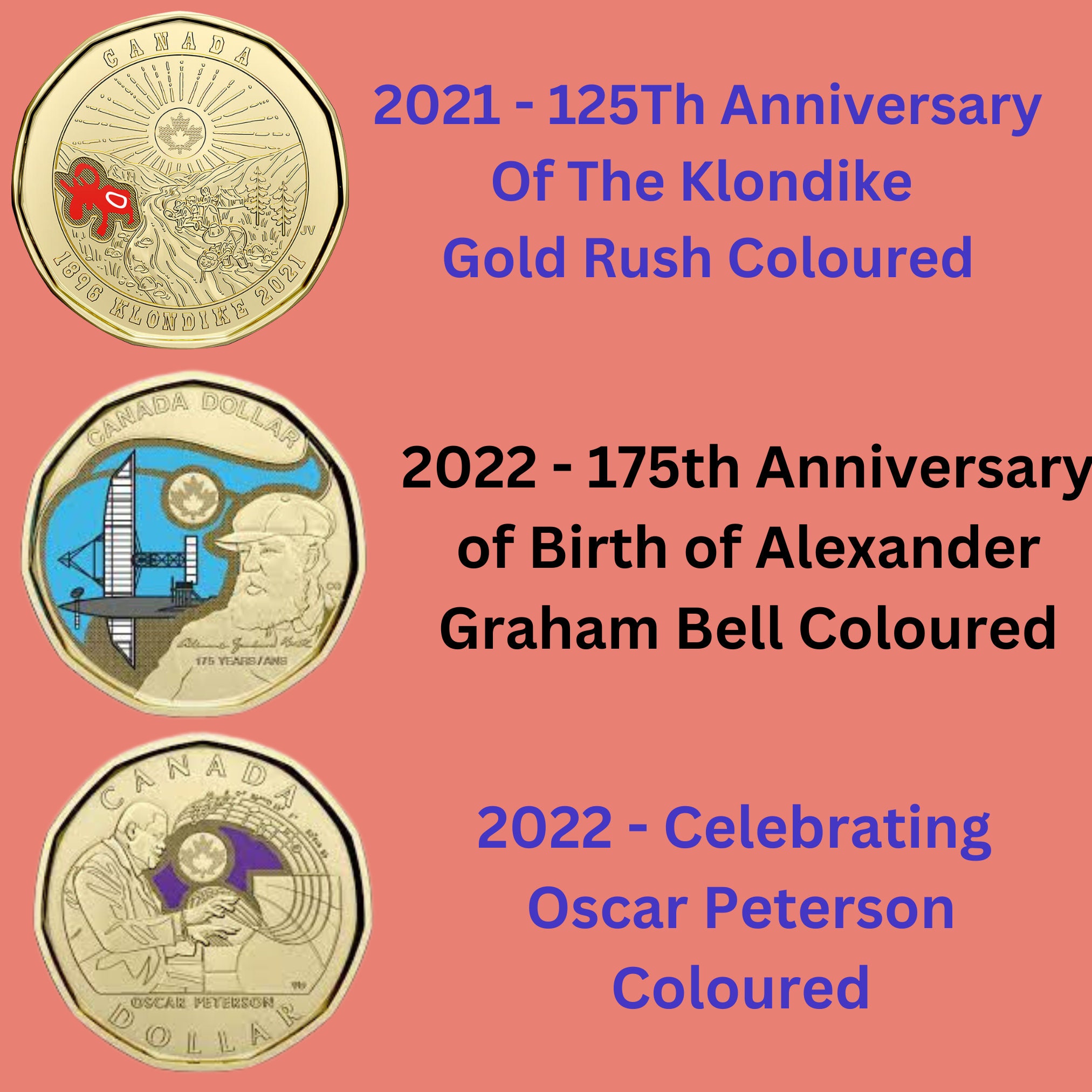 Canada 9 Coloured Coin Collection Set - 2022 Black Ring Toonie - 2017 ...