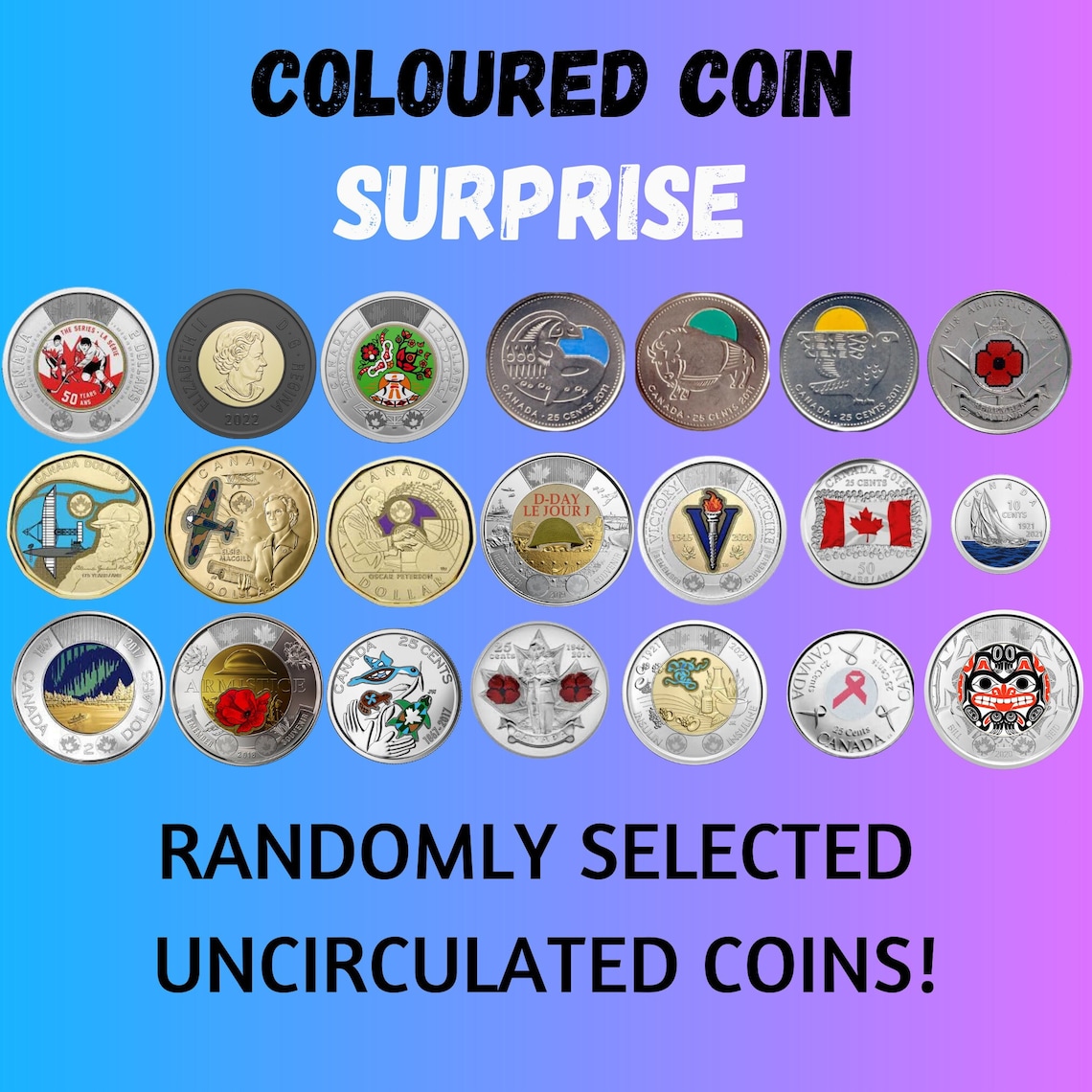 Colored Canadian Coin, Canadian Rare Coins, Random Surprise Mix ...
