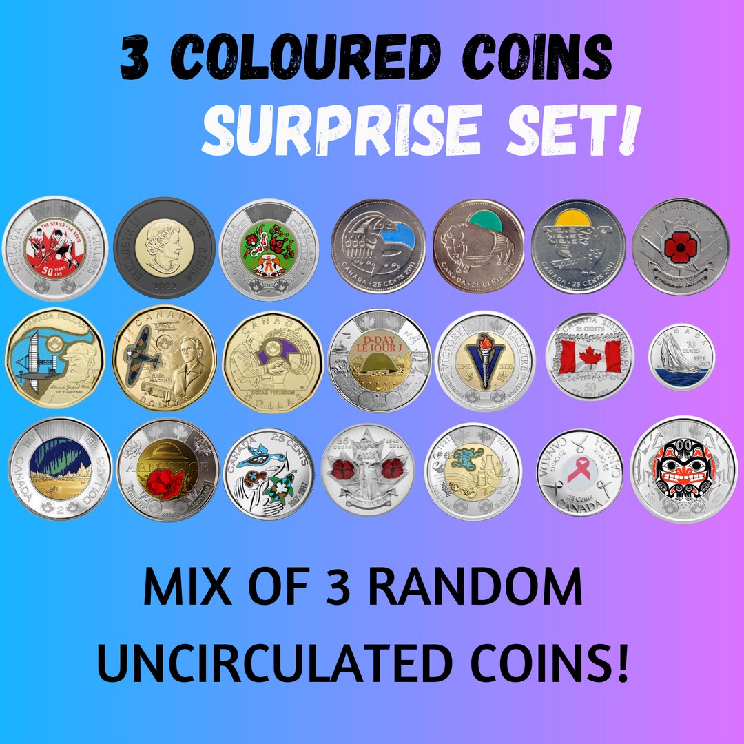 3 Colored Coin Set, Canadian Rare Coins, Random Surprise Mix Lot of 3 ...