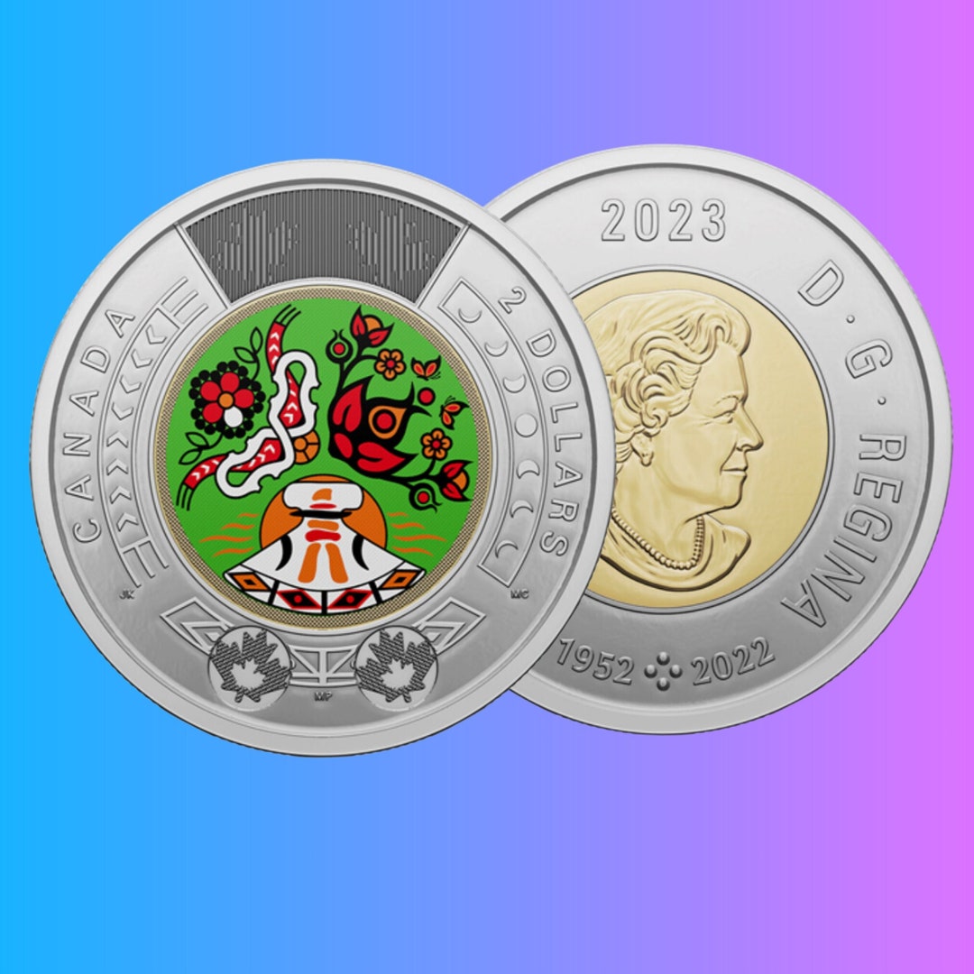 Coloured Indigenous Peoples Day Toonie, 2023 Canadian Rare 2 Dollar ...