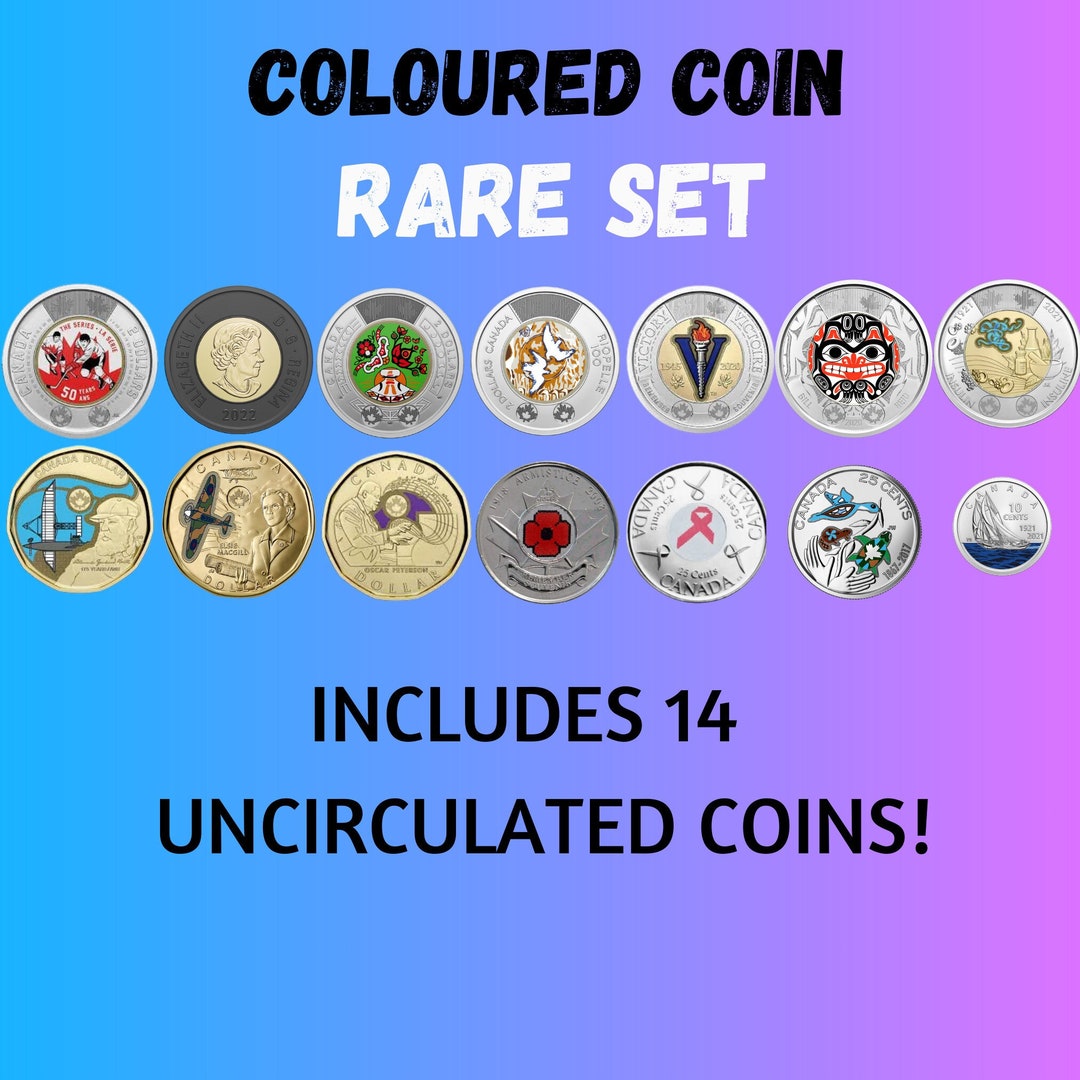 Set of 14 Canadian Colored Collector Coins, Rare Coin Gift, Brilliant ...