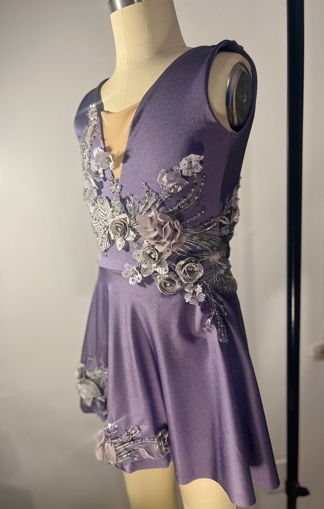 Custom Steel Purple Dance Costume, Silver Appliqués & Crystals - Etsy