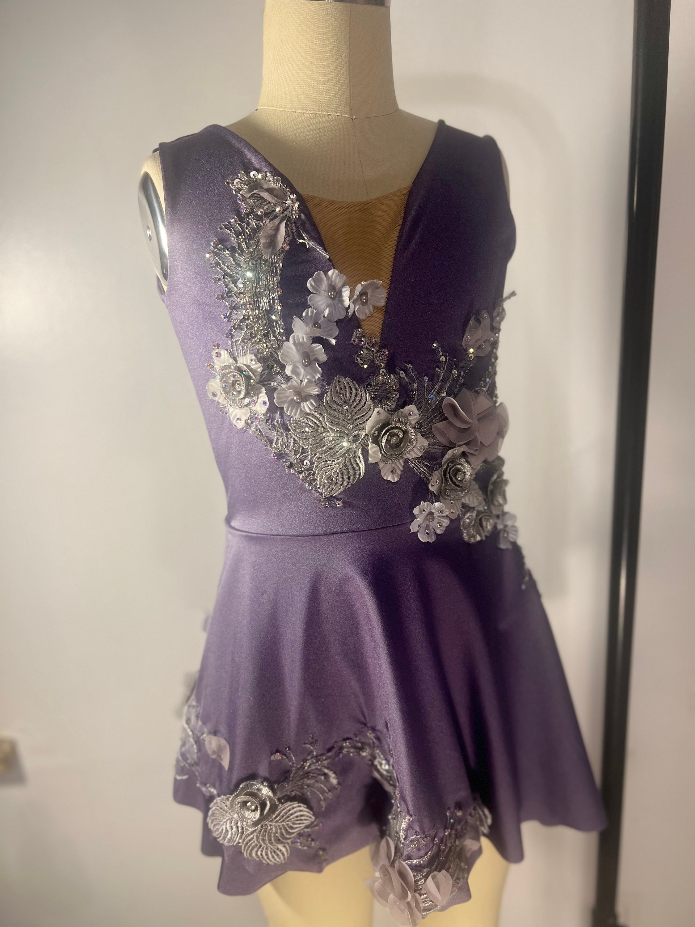 Custom Steel Purple Dance Costume, Silver Appliqués & Crystals - Etsy