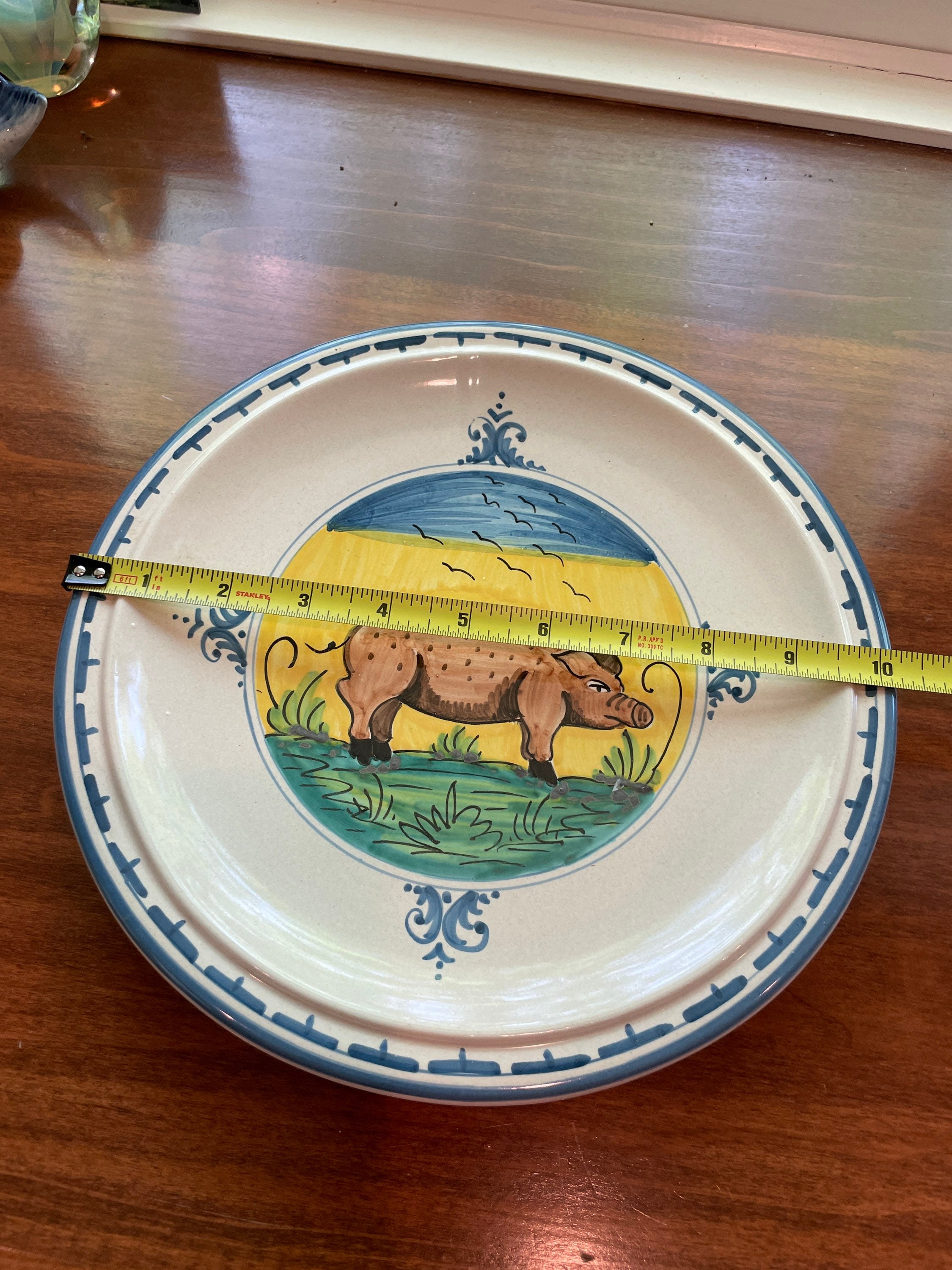Hand-painted Made in Italy Large, Round, Ceramic Pig Plate Whimsical ...