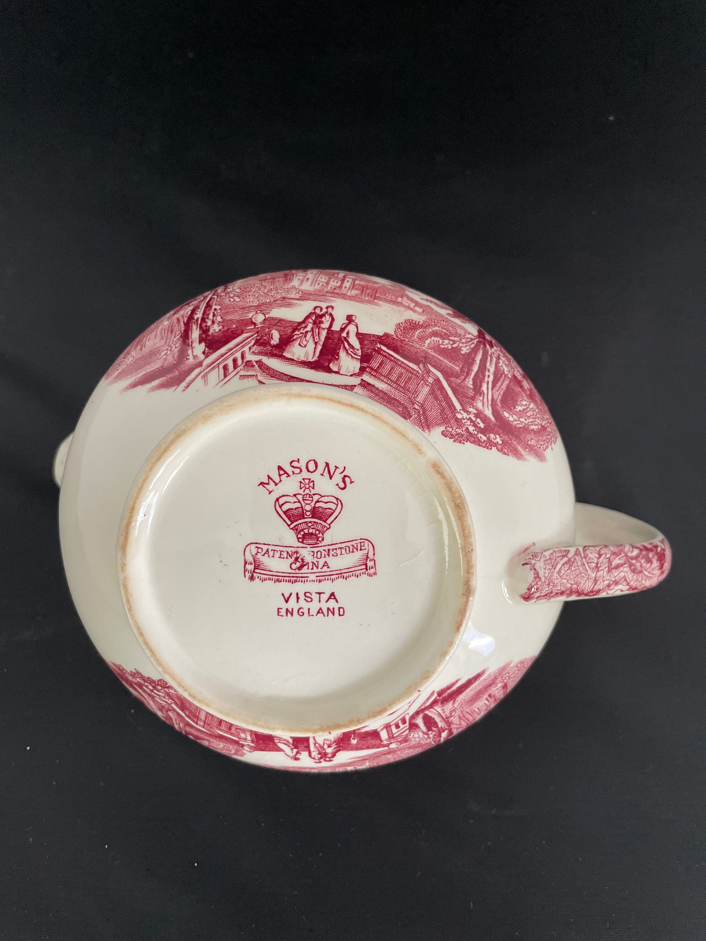 MASONS Ironstone China Gravy Boat and Dish Red and White Vista England ...