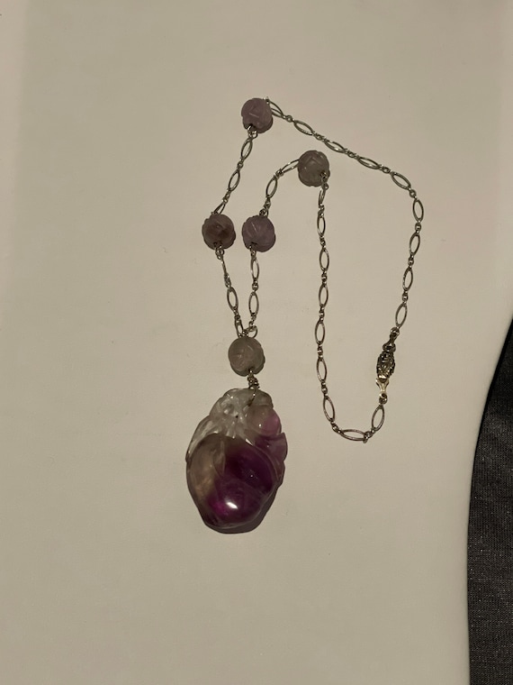 Antique Chinese Carved Lavender Jade Apple Pendant Ne… - Gem