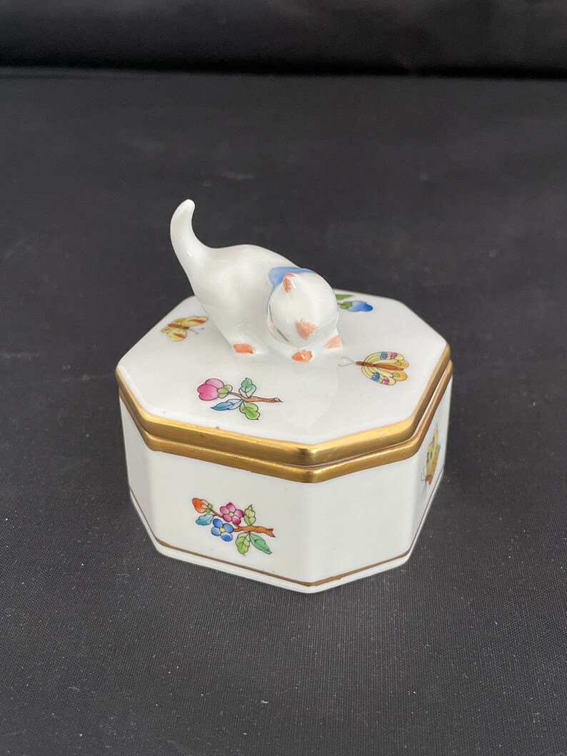 Herend Hungary Hand Painted Porcelain Kitten Finial Trinket Ring ...