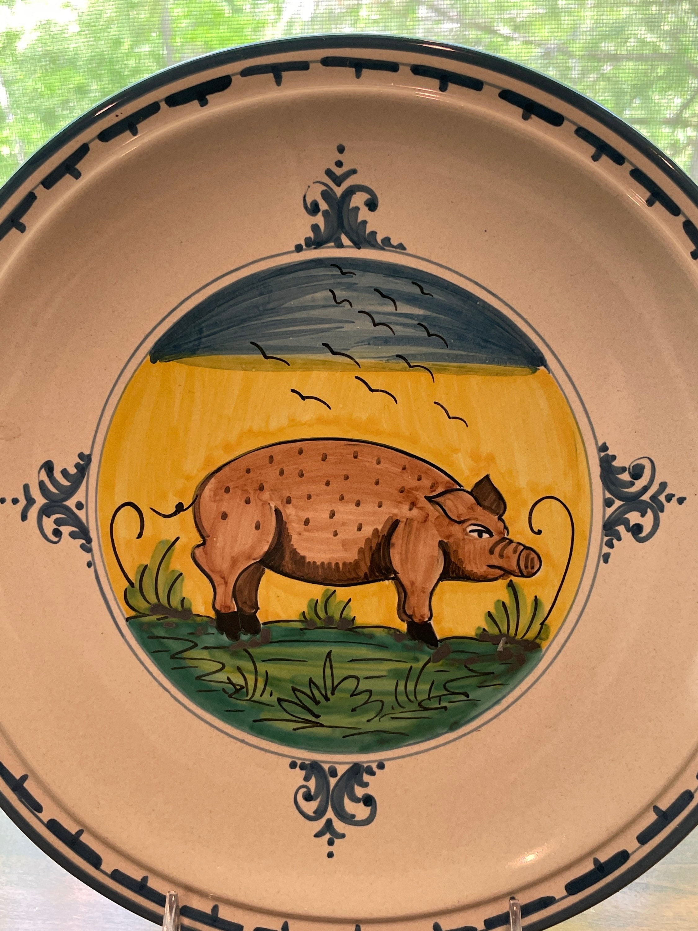 Hand-painted Made in Italy Large, Round, Ceramic Pig Plate Whimsical ...