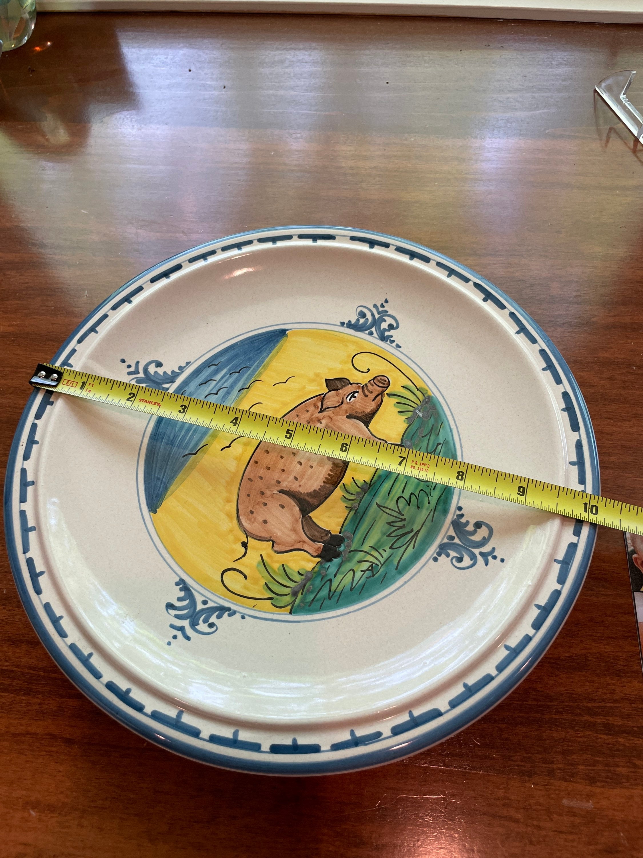 Hand-painted Made in Italy Large, Round, Ceramic Pig Plate Whimsical ...