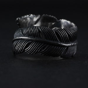 Feather Ring - Sterling Silver Raven Feather Ring - Black Feather Ring ...