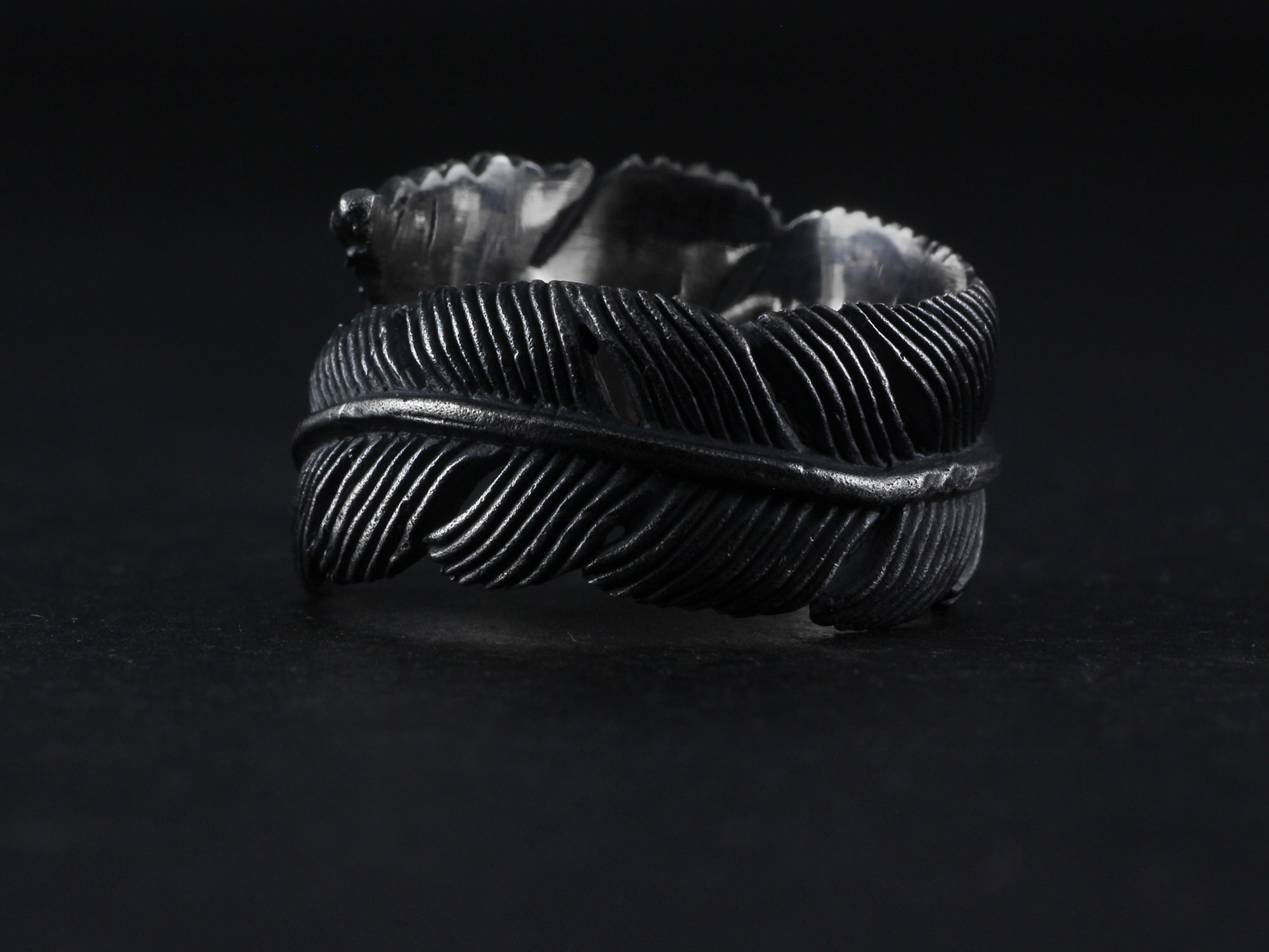 Feather Ring - Sterling Silver Raven Feather Ring - Black Feather Ring ...