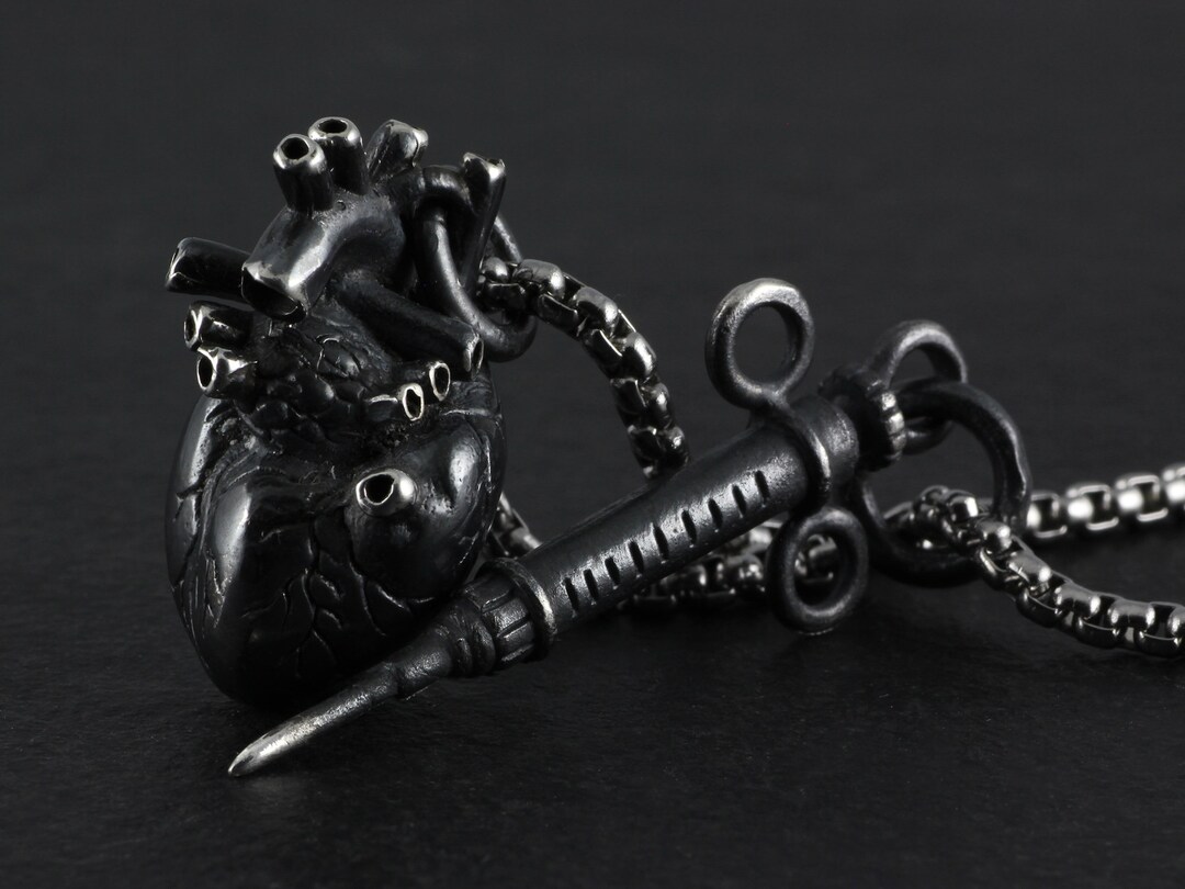 Anatomical Heart & Syringe Necklace Sterling Silver Anatomical Heart ...