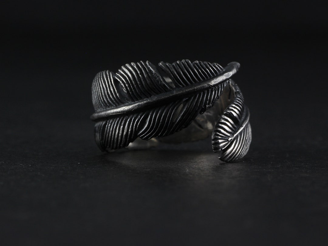 Feather Ring - Sterling Silver Raven Feather Ring - Black Feather Ring ...