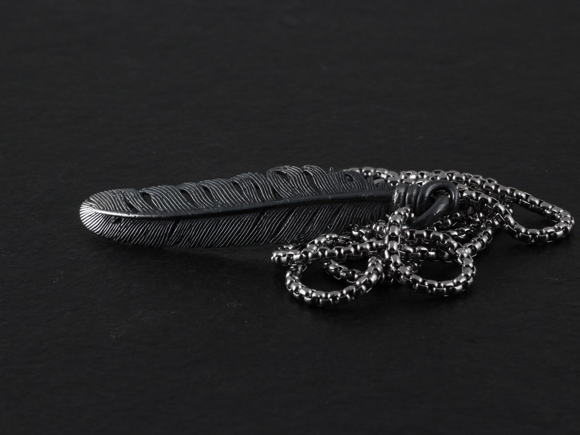 Feather Necklace Sterling Silver Raven Feather Pendant | Etsy