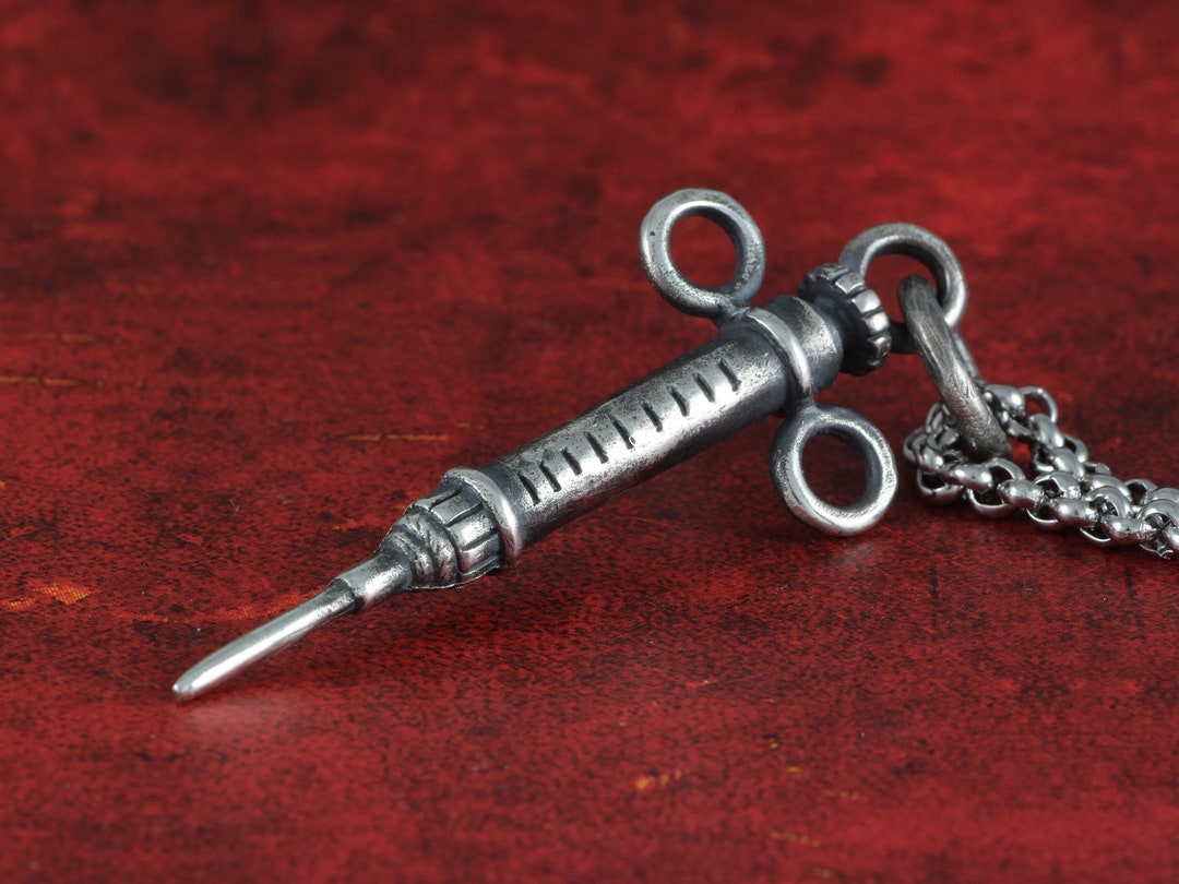 Syringe Necklace - Sterling Silver Syringe Pendant - Silver Hypodermic ...