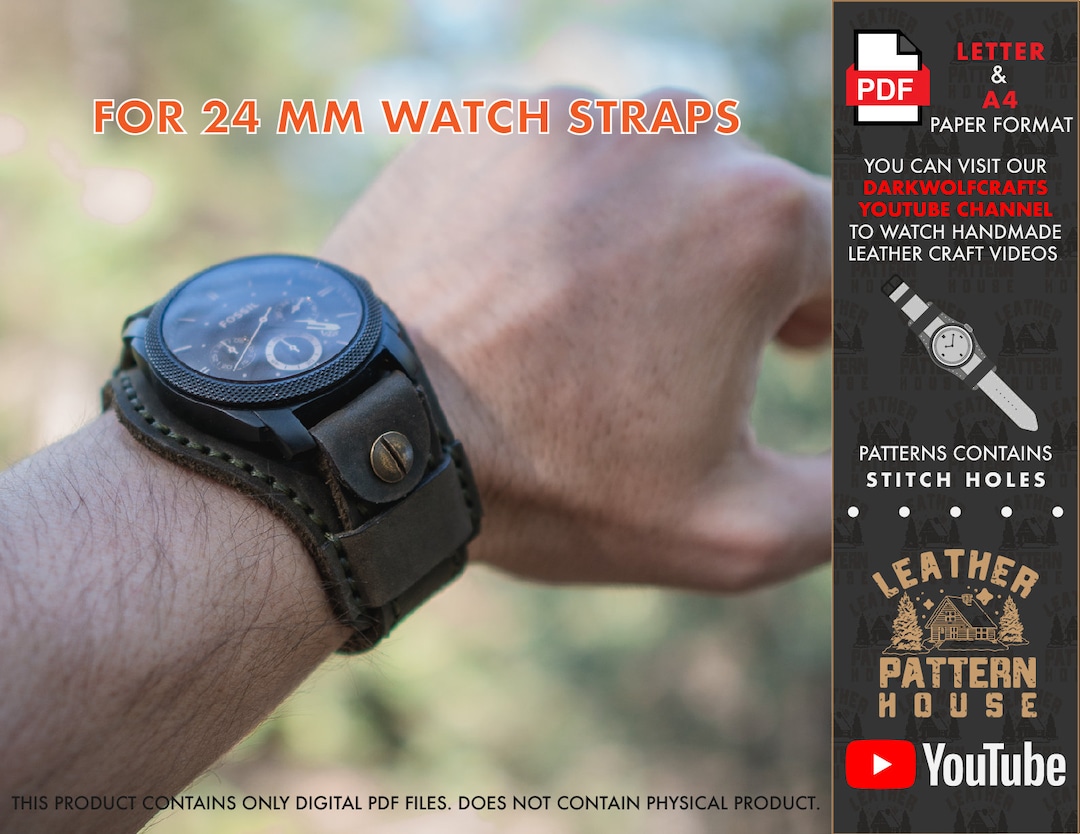 24 mm Leather Watch Strap Pattern PDF – DIY Leather Craft Template A4 ...