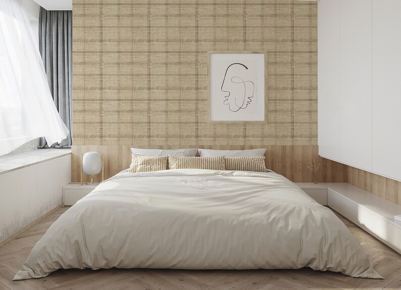 Plaid Wallpaper Beige Linen Texture Peel and Stick Wallpaper Neutral ...