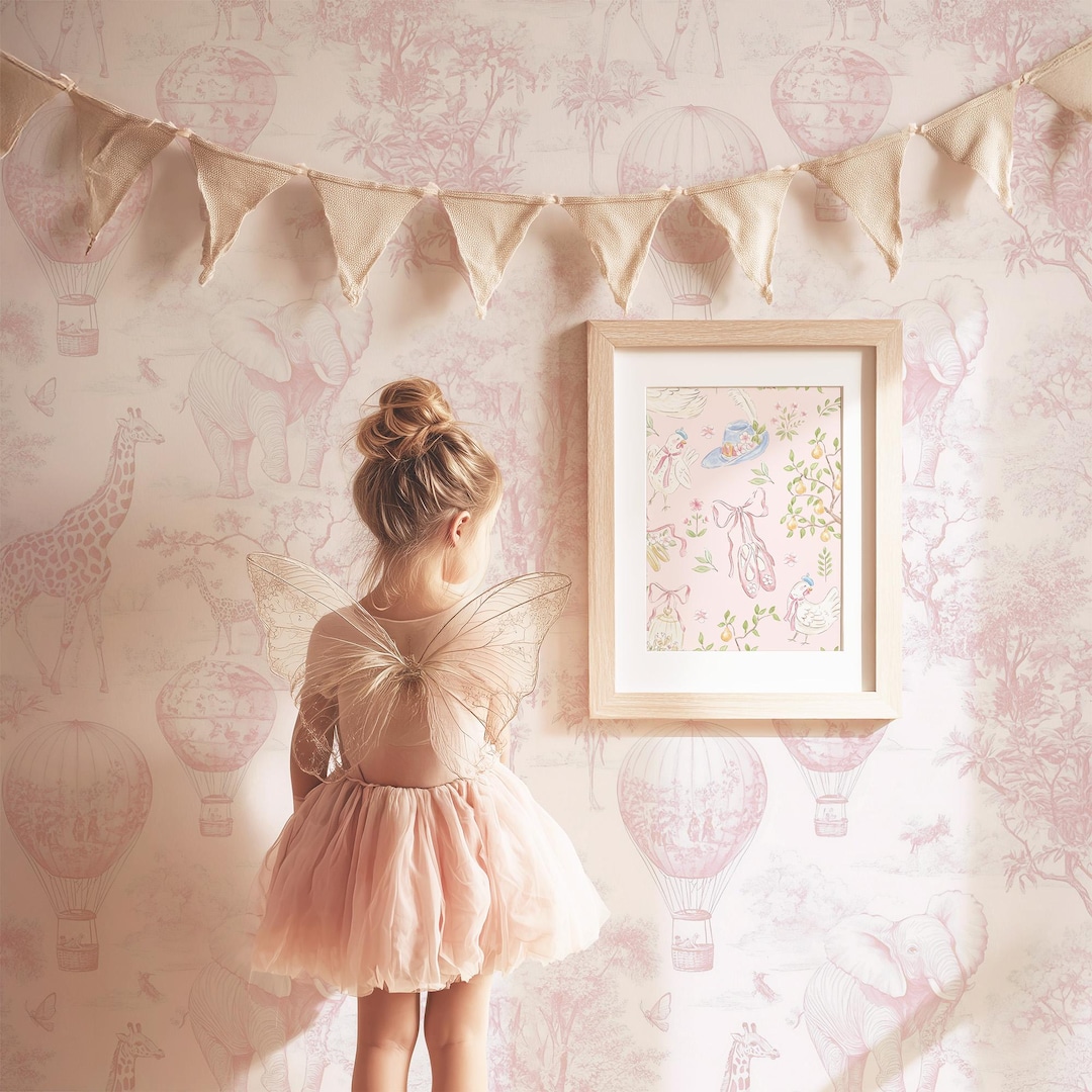 Pink Toile Wallpaper - Safari Animal Peel and Stick Self-adhesive ...