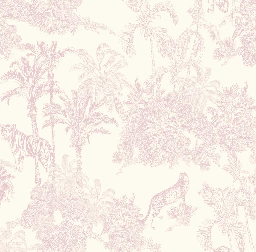 French Toile Peel and Stick Wallpaper - Vintage Pink Botanical Forest ...