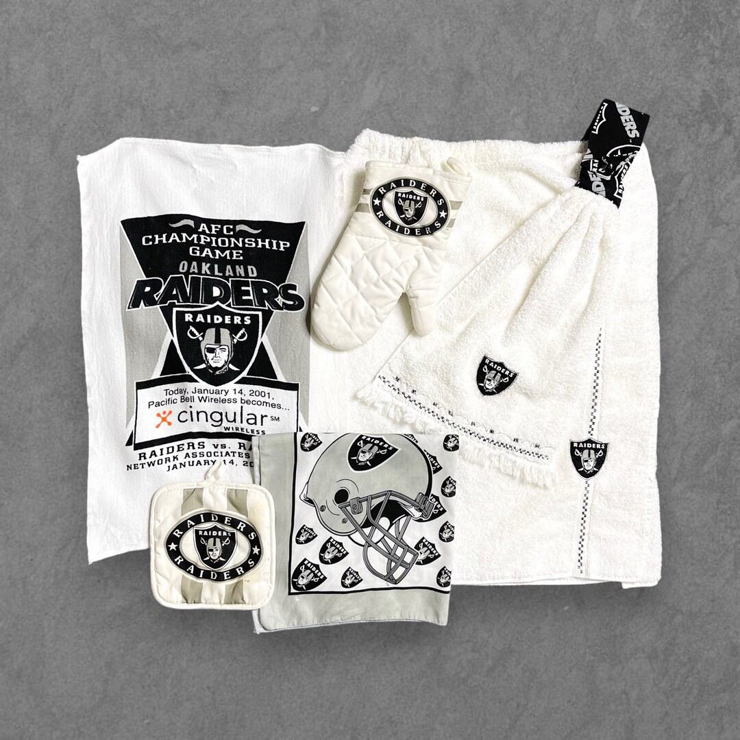 Vintage 90s Oakland Raiders Bundle, Oven Mitt, Robe, Towel, Hankerchief ...