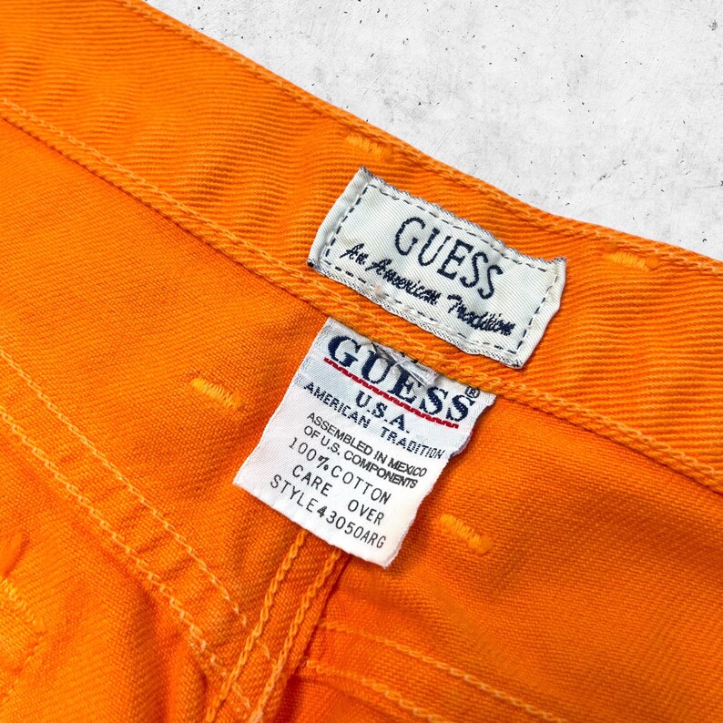 Vintage 90s Guess Jeans USA Orange Denim, Slim Taper Heavyweight, 80s ...