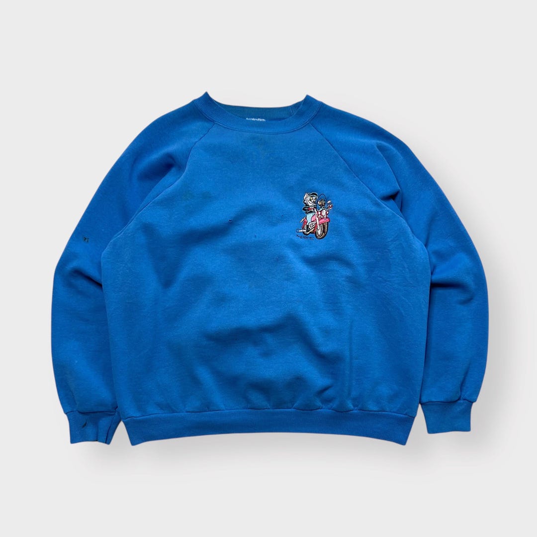 Vintage 90s Hanes Tom and Jerry Biker Raglan Sweatshirt, Motorcycle USA ...